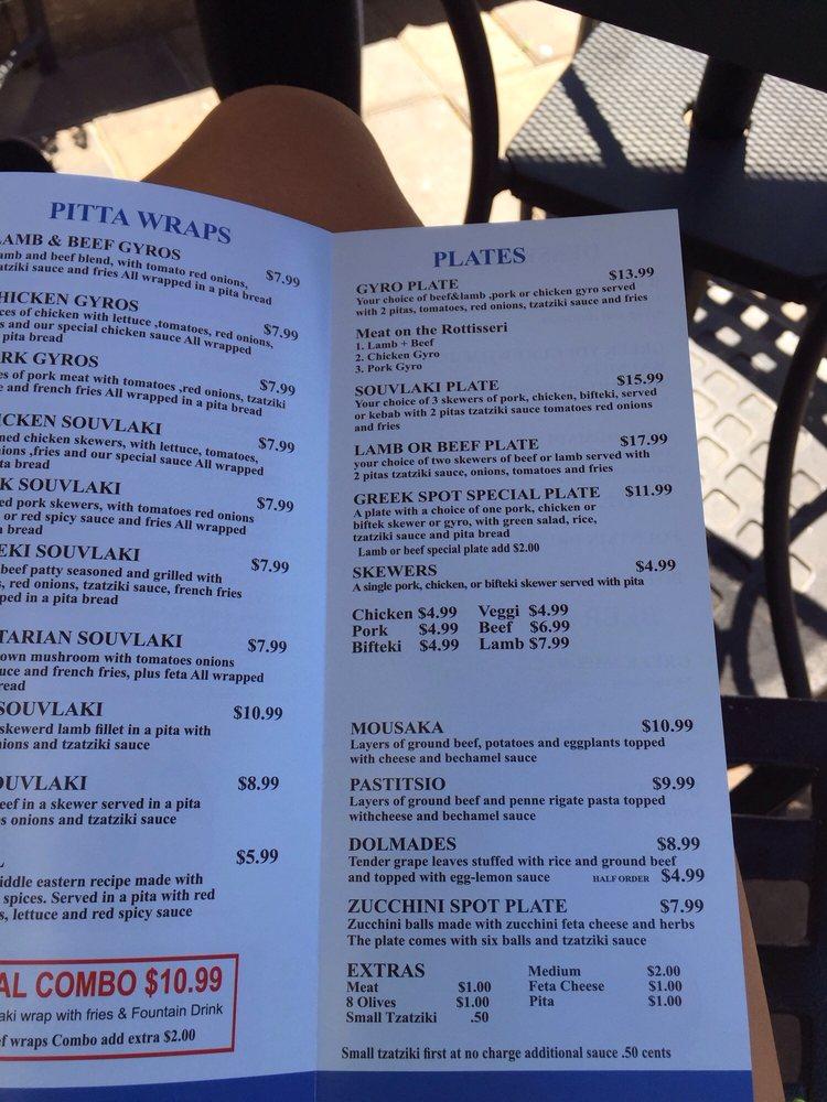 Menu at Greek Spot restaurant, Sunnyvale, 604 S Mary Ave