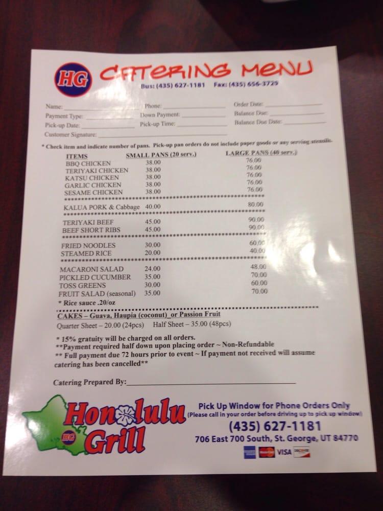 Menu at Honolulu Grill Cedar City restaurant, Cedar City