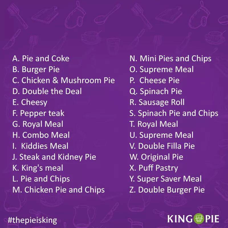 Speisekarte von King Pie Village Square restaurant, Randfontein