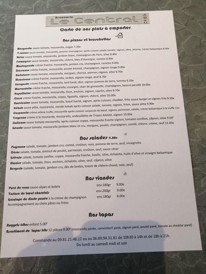 Menu au Le Central restaurant, Autun