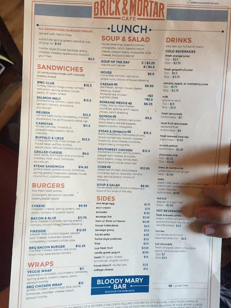 Menu at Brick & Mortar Café cafe, Albany