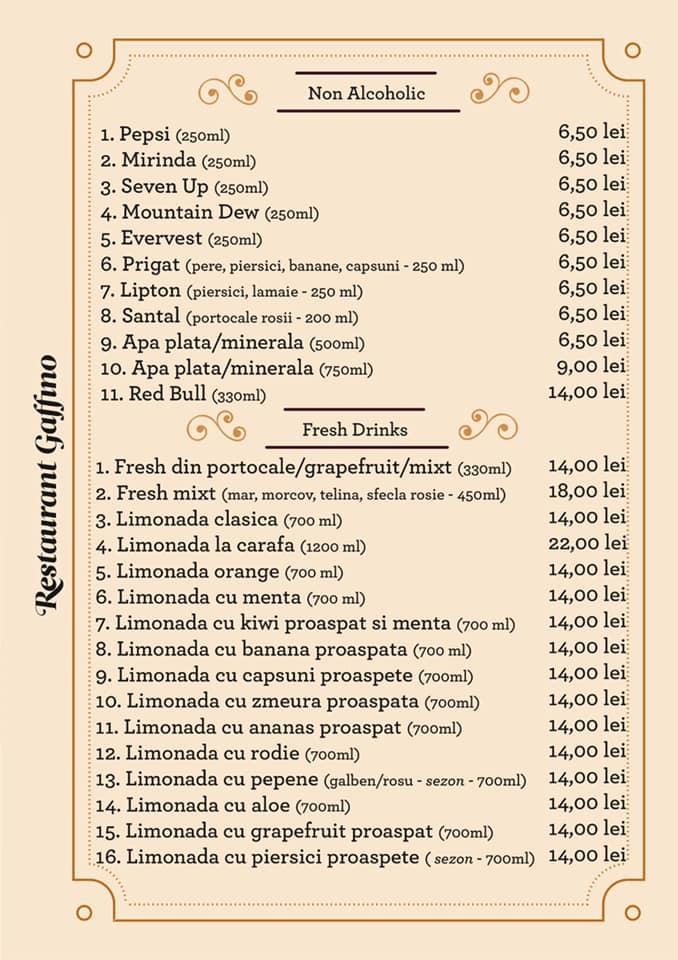 Menu at Restaurant Gaffino Galati, Galați