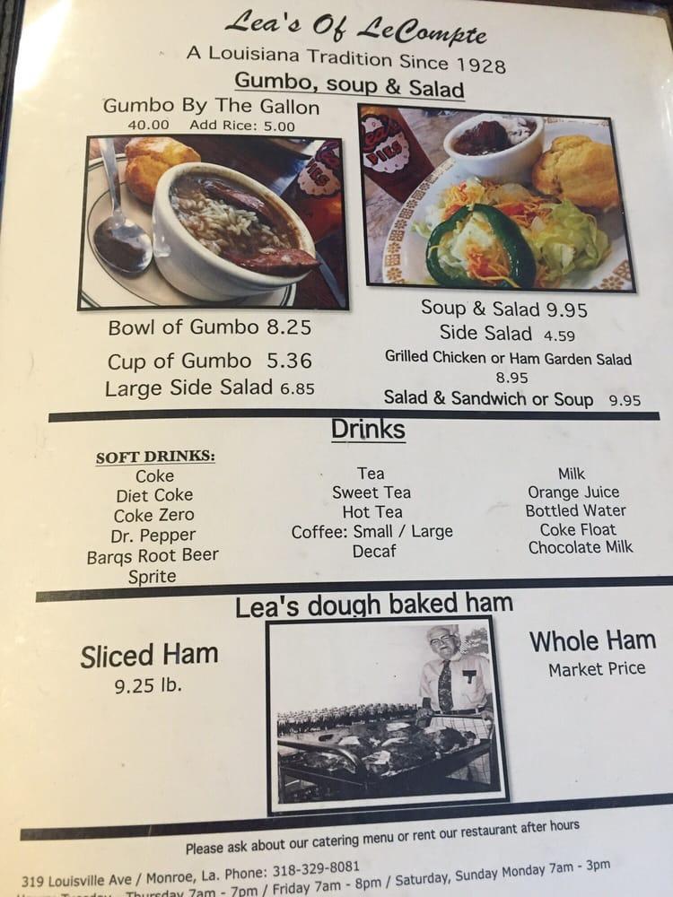 Menu at Lea's of Monroe cafe, Monroe