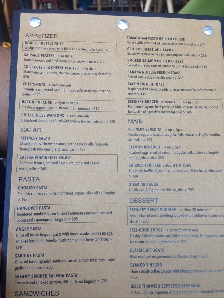 Menu at Refinery cafe, Makati, Joya Tower