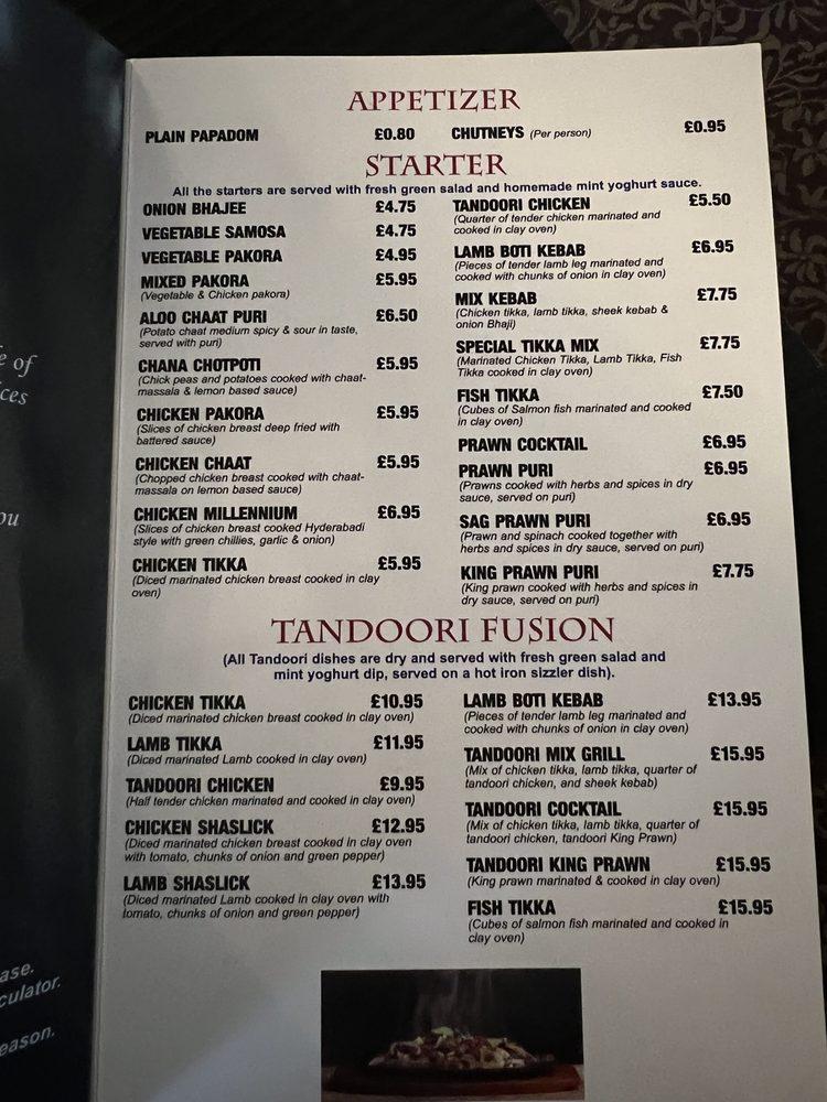 Menu at Taste Of India restaurant, Portree
