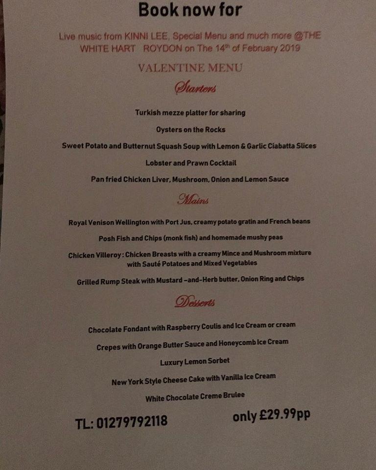 Menu at The White Hart pub & bar, Roydon