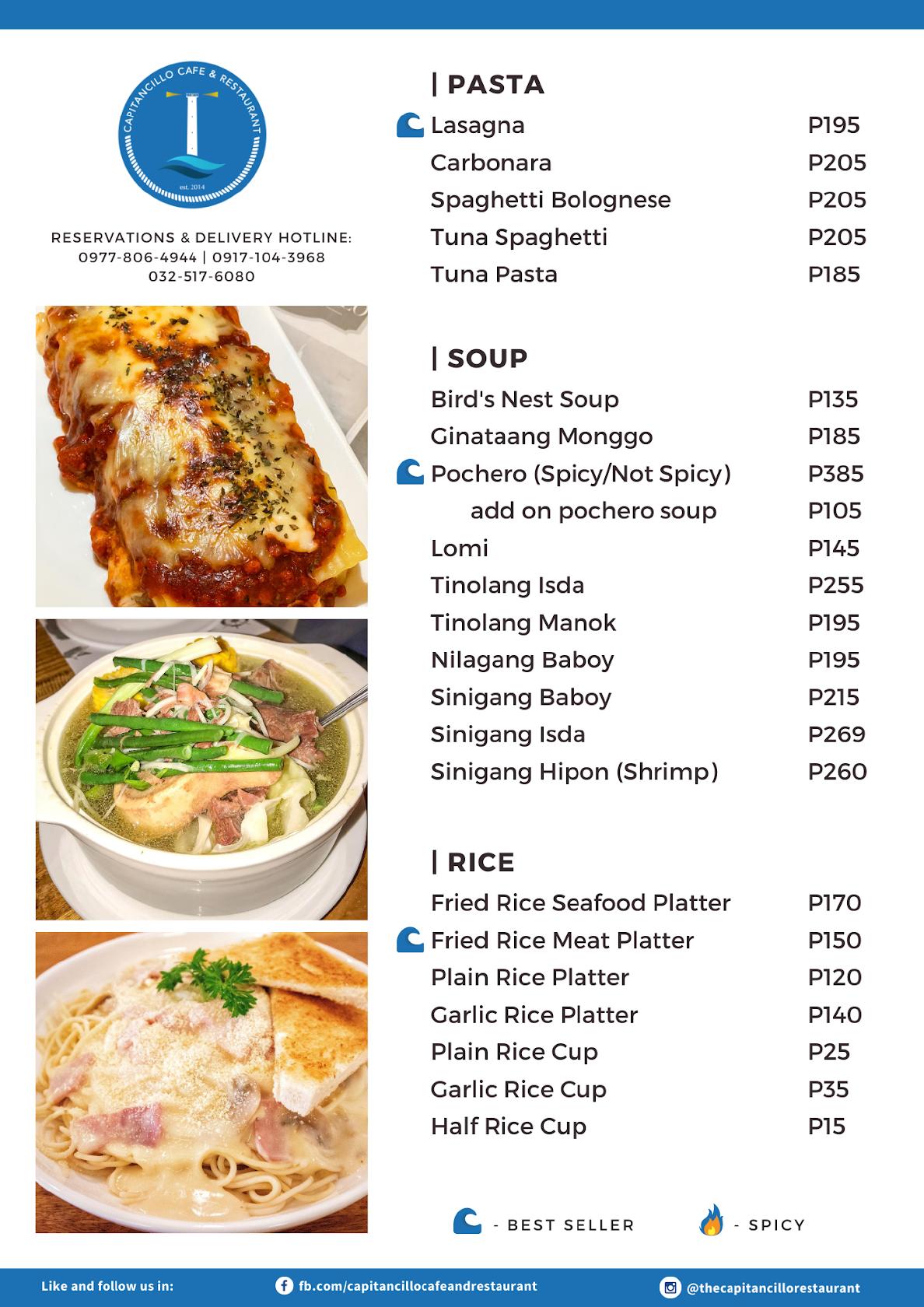 Menu at Capitancillo Cafe & Restaurant and Catering Services, Bogo City