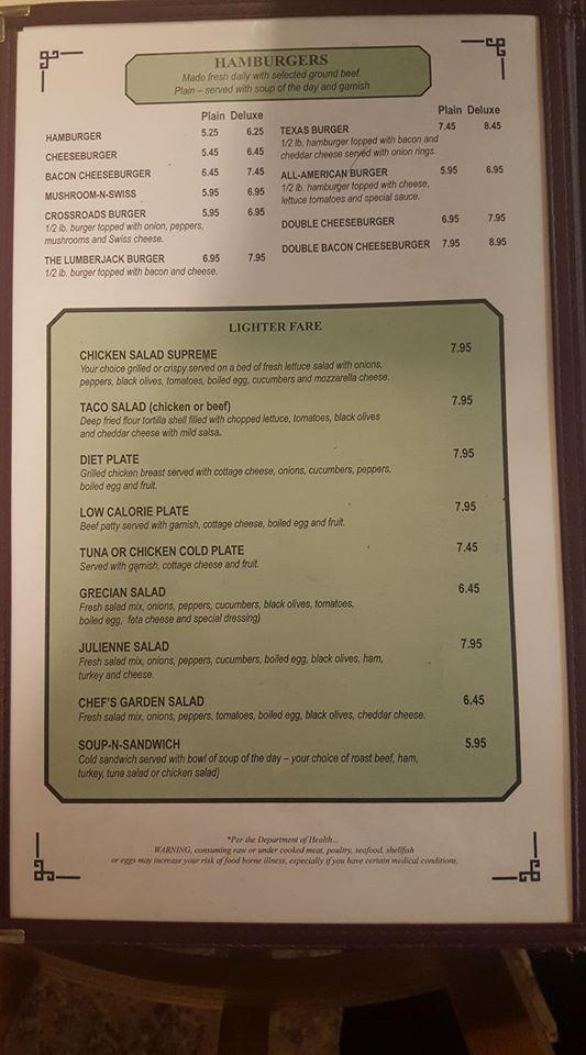 Menu at Crossroads Family Restaurant, Attica