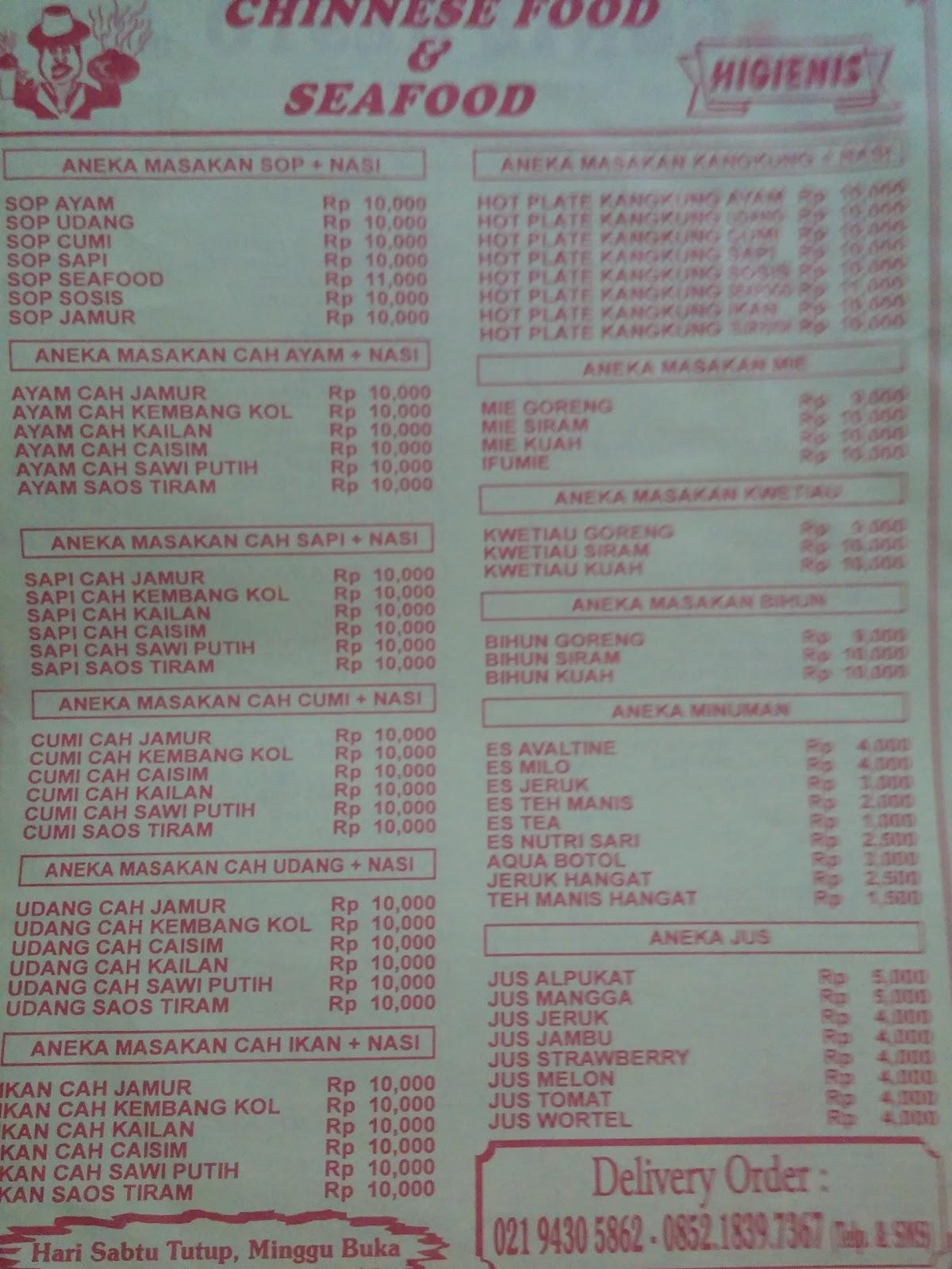Menu at Goniz Resto restaurant, West Jakarta