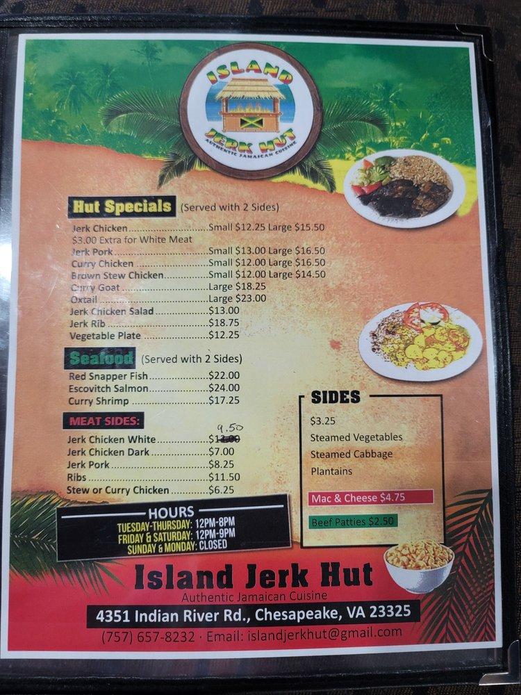 Menu at Island Jerk Hut restaurant, Chesapeake, Indian River Rd