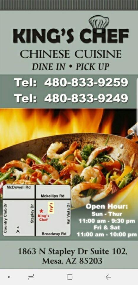 Menu at King's Chef Chinese Food restaurant, Mesa