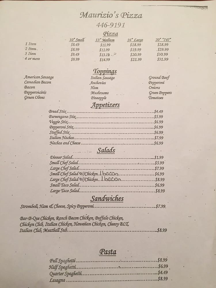 Menu at Maurizio's Pizza & Restaurant, Brazil