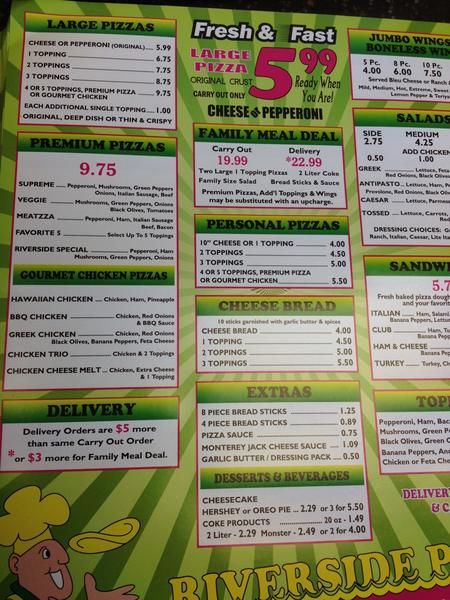 Menu at Riverside Pizza Sugarloaf pizzeria, Lawrenceville, Sugarloaf ...
