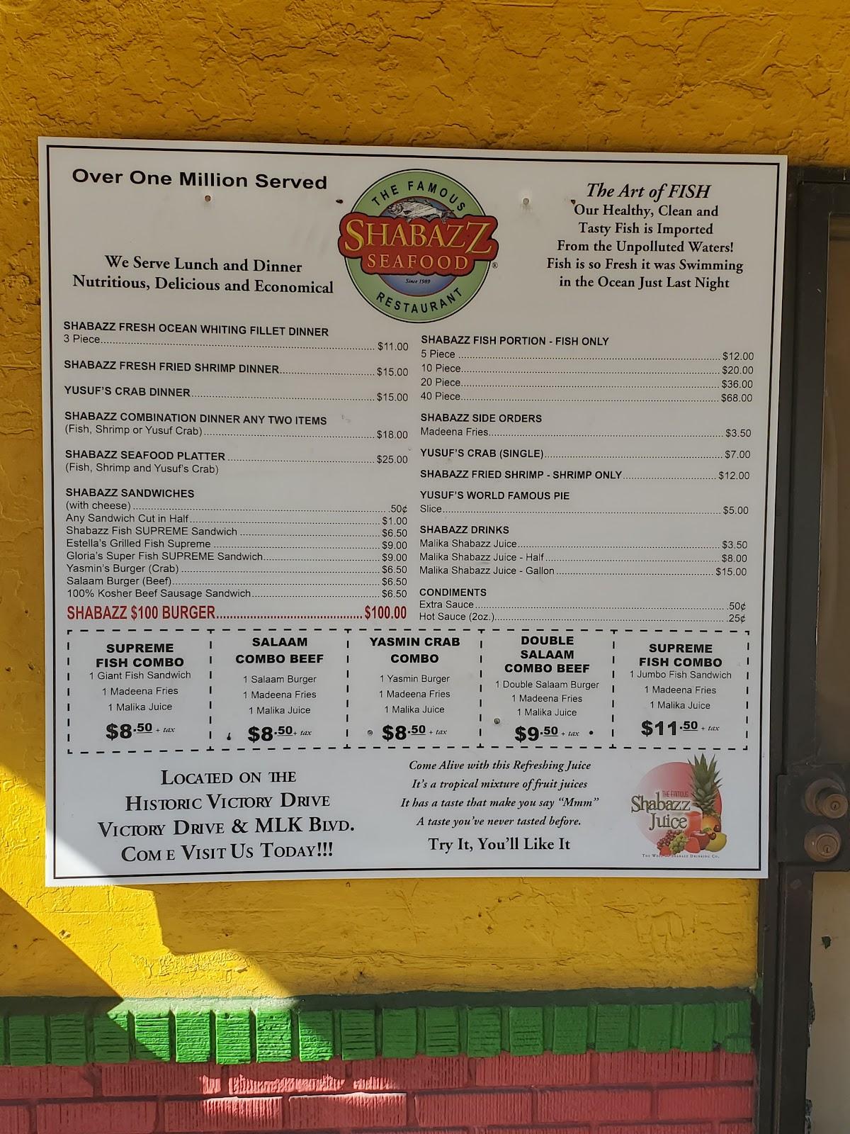 Menu at Shabazz Seafood Restaurant, Savannah
