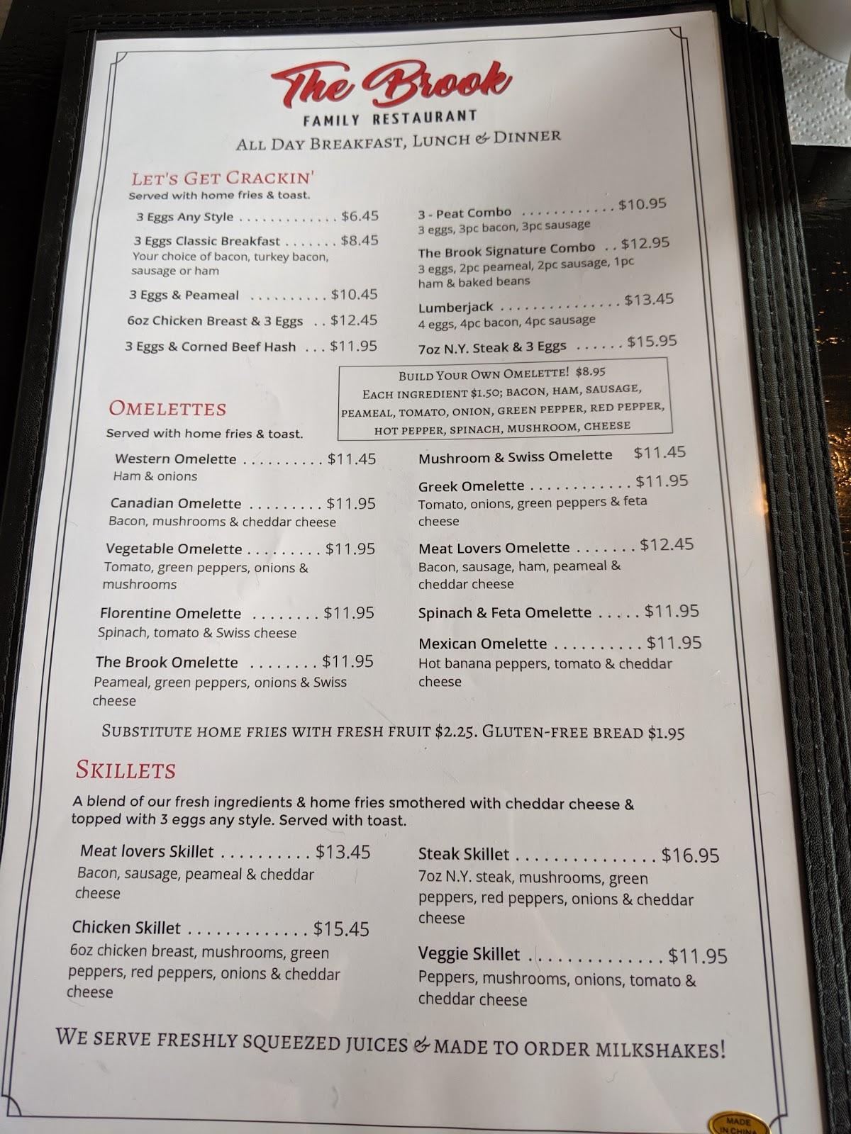 Menu at The Brook Family Restaurant, Hamilton