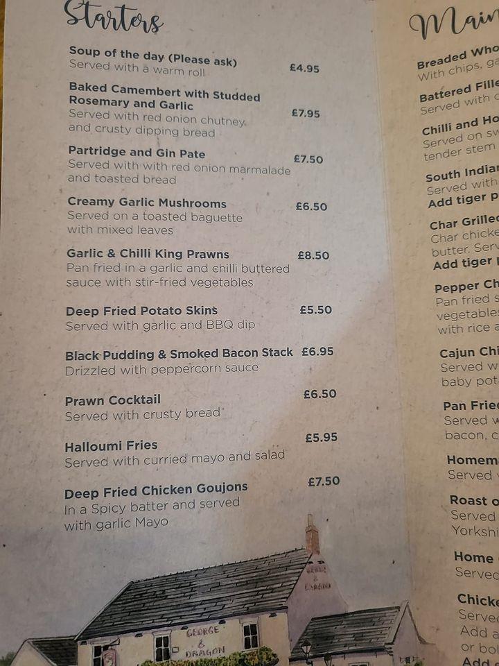 Menu at The George & Dragon pub & bar, Newton Aycliffe