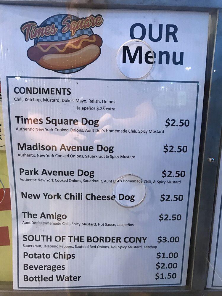 Menu at Times Square Hot Dogs, Spartanburg