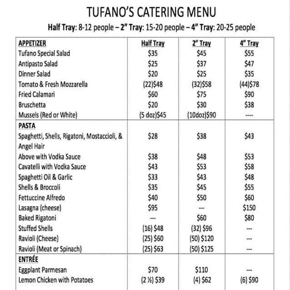 Menu at Tufano's Vernon Park Tap restaurant, Chicago