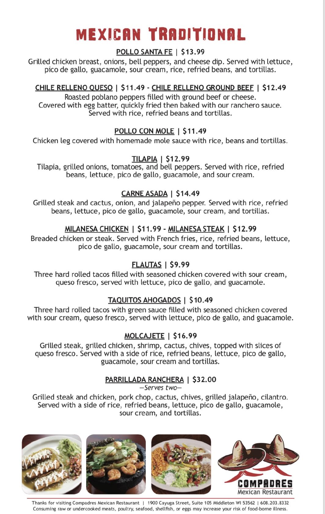 Menu at Compadres Mexican Restaurant, Middleton