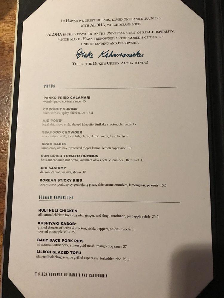 Menu at Duke's Waikiki pub & bar, Honolulu, Kalākaua Ave #116