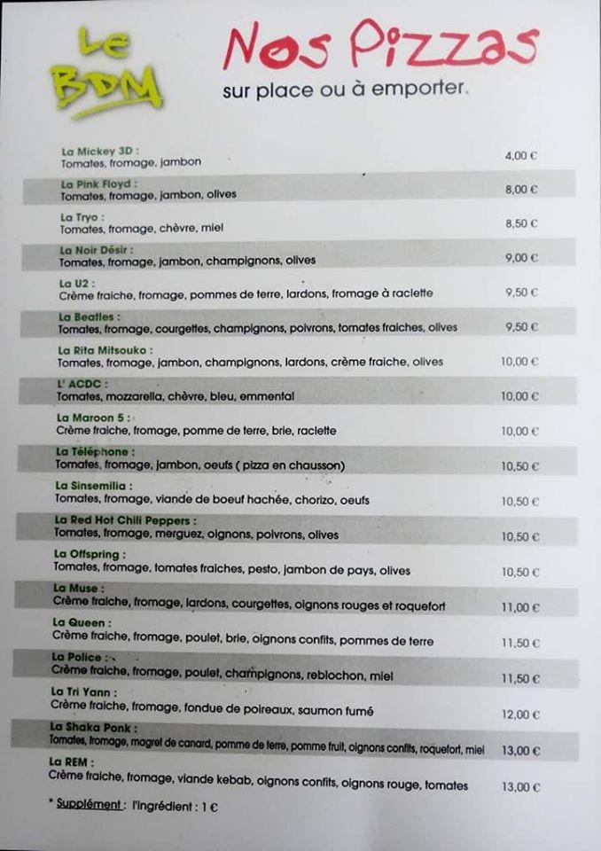 Carta del pub y bar Le BDM, Mouzeil