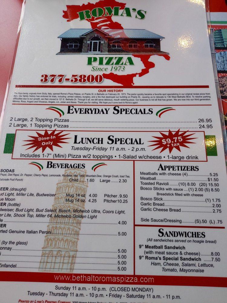 Menu at Roma's Pizza pizzeria, Bethalto, 121 E Bethalto Dr