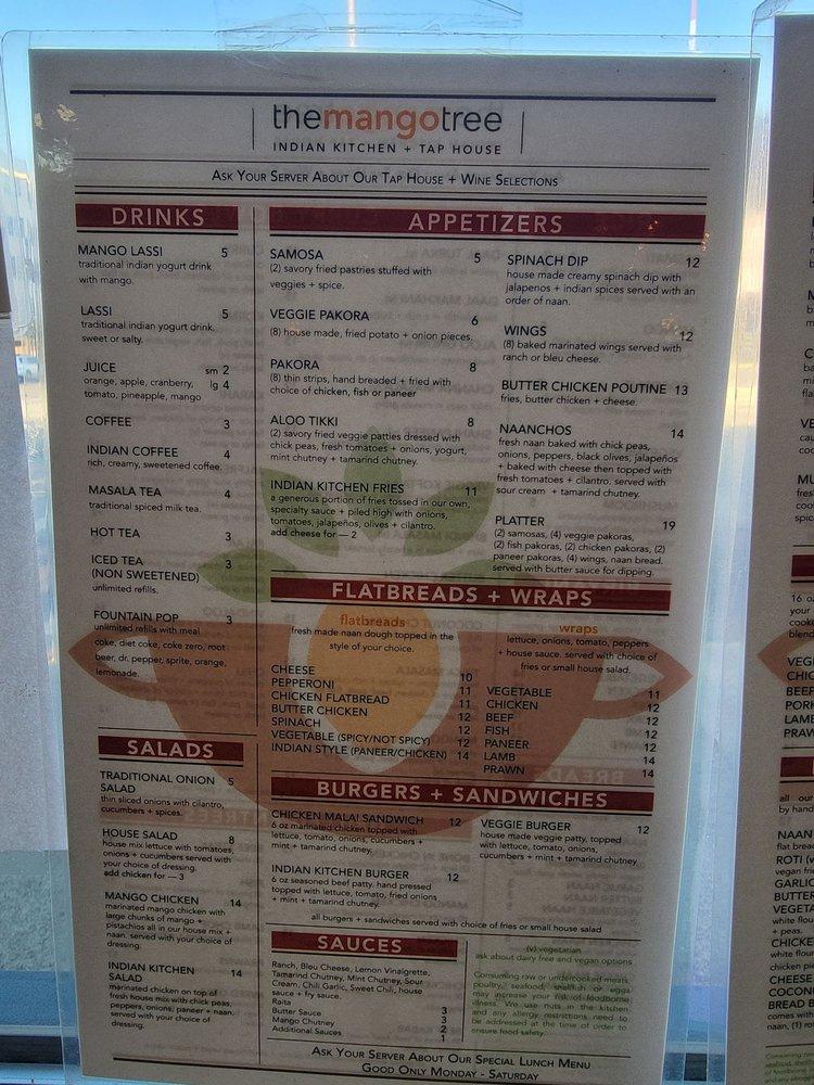 Menu at The Mango Tree restaurant, Spokane