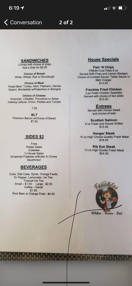 Menu at Freckles Kitchen & Tavern pub & bar, Mentone