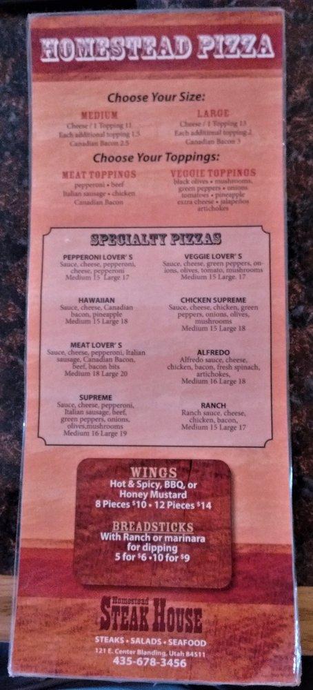 Menu at Homestead Steak House steakhouse, Blanding
