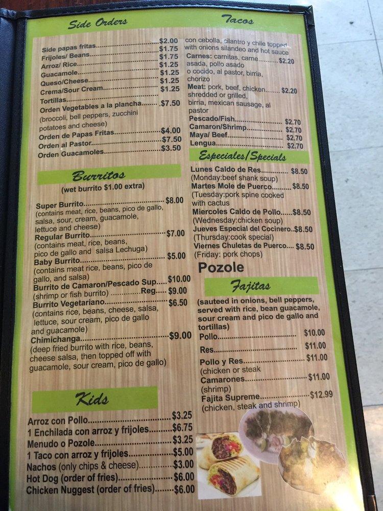 Menu at La Paloma restaurant, San Bruno