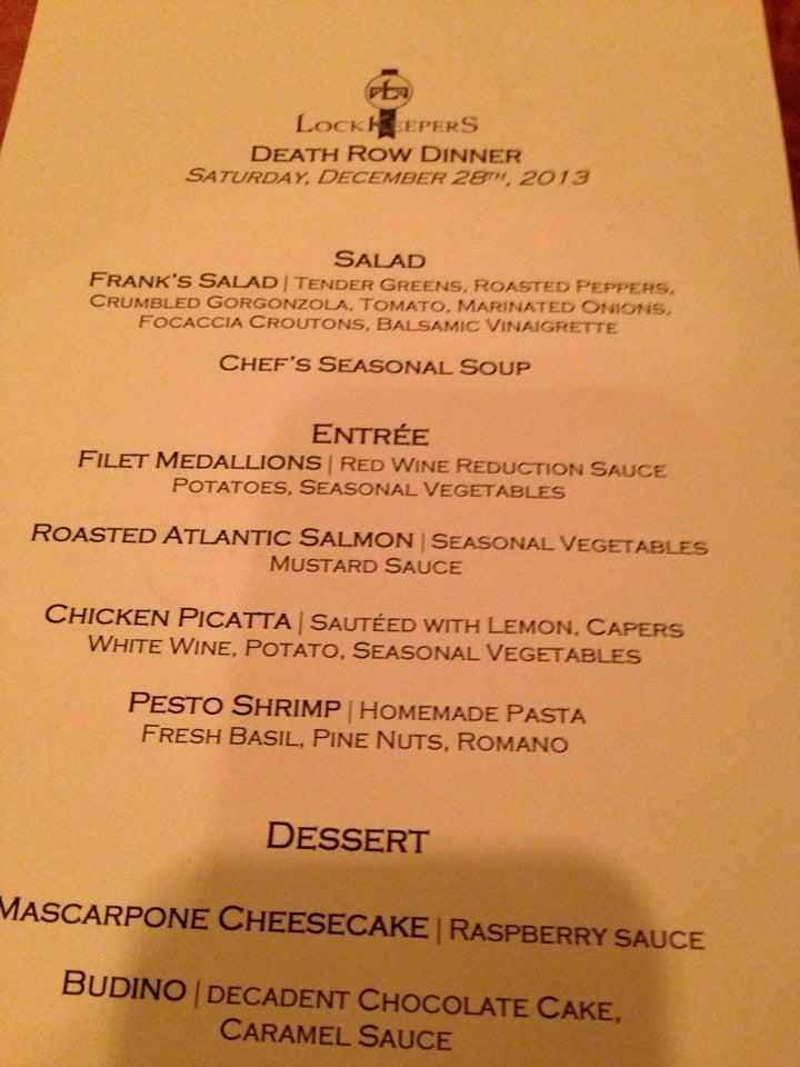 Menu at LockKeepers restaurant, Valley View