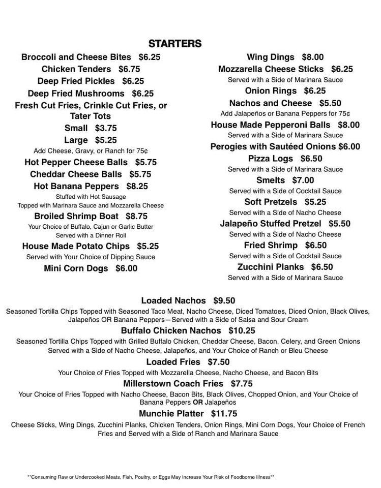 Menu at Millerstown Inn pub & bar, Chicora
