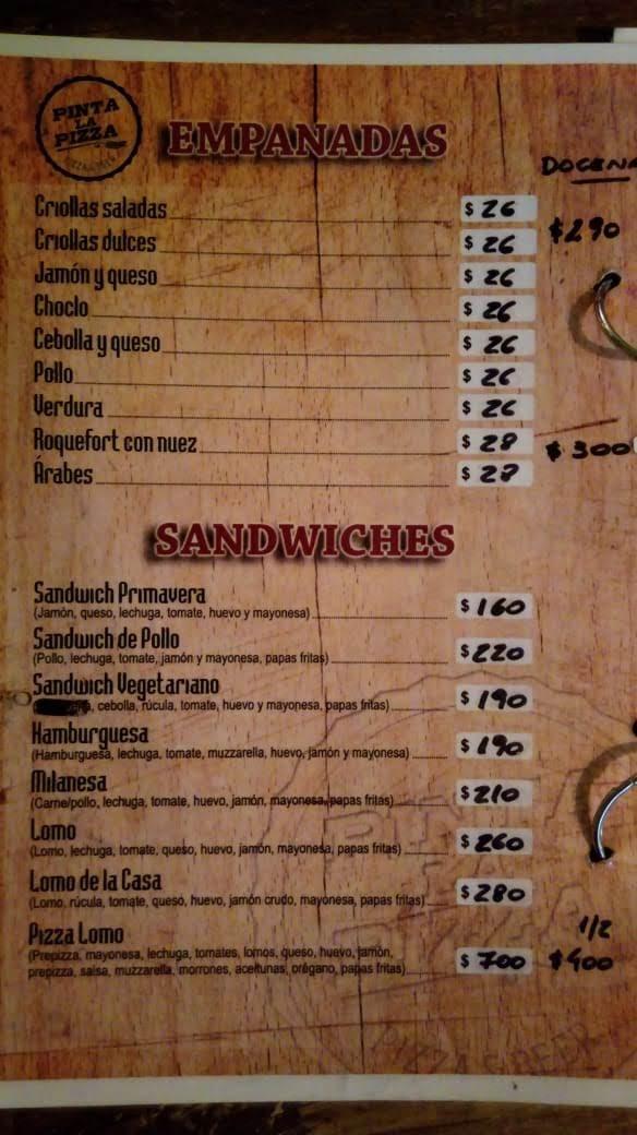 Menu at PINTA LA PIZZA Pizza & Beer pub & bar, Argentina