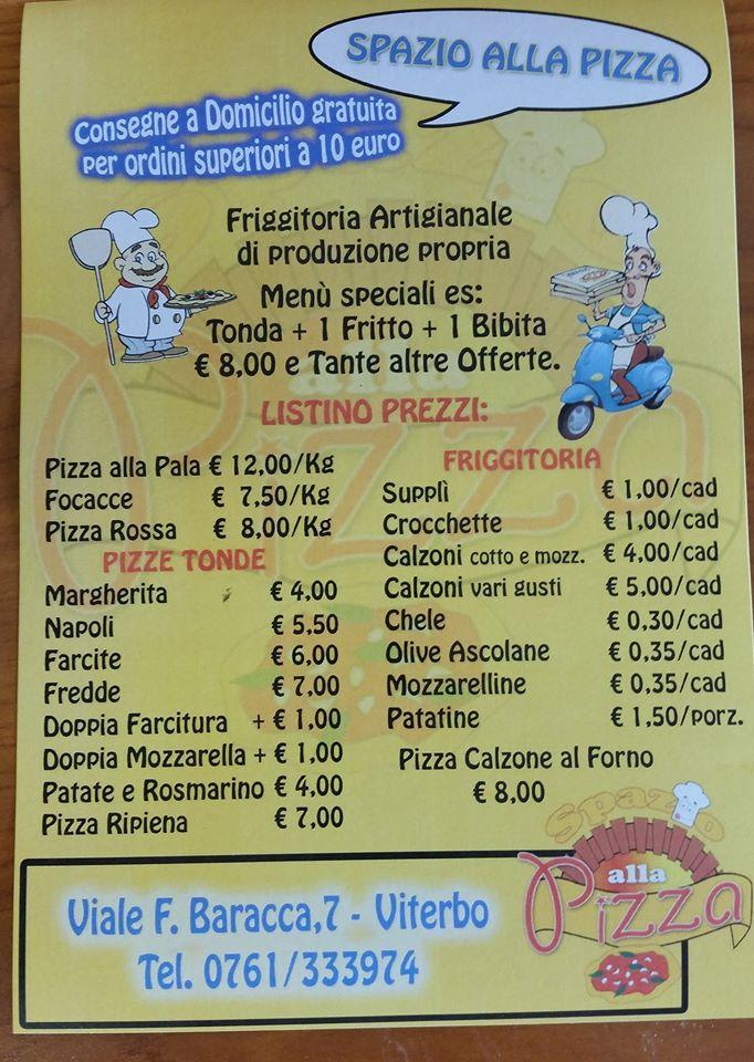 Menu at Spazio Alla Pizza Di Catarcini Michela pizzeria, Viterbo