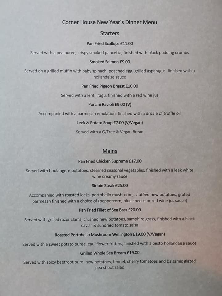 Menu at The Corner House restaurant, Stroud