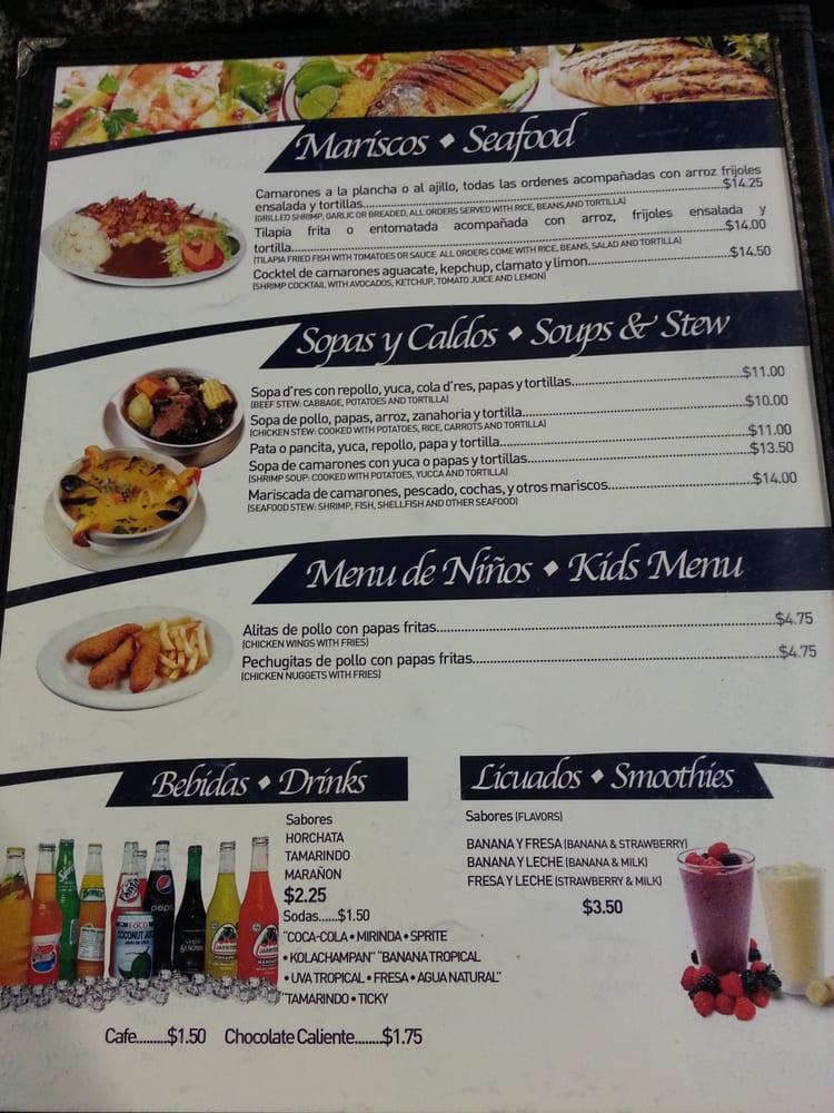 Menu at El Salvadoreño restaurant, Clementon