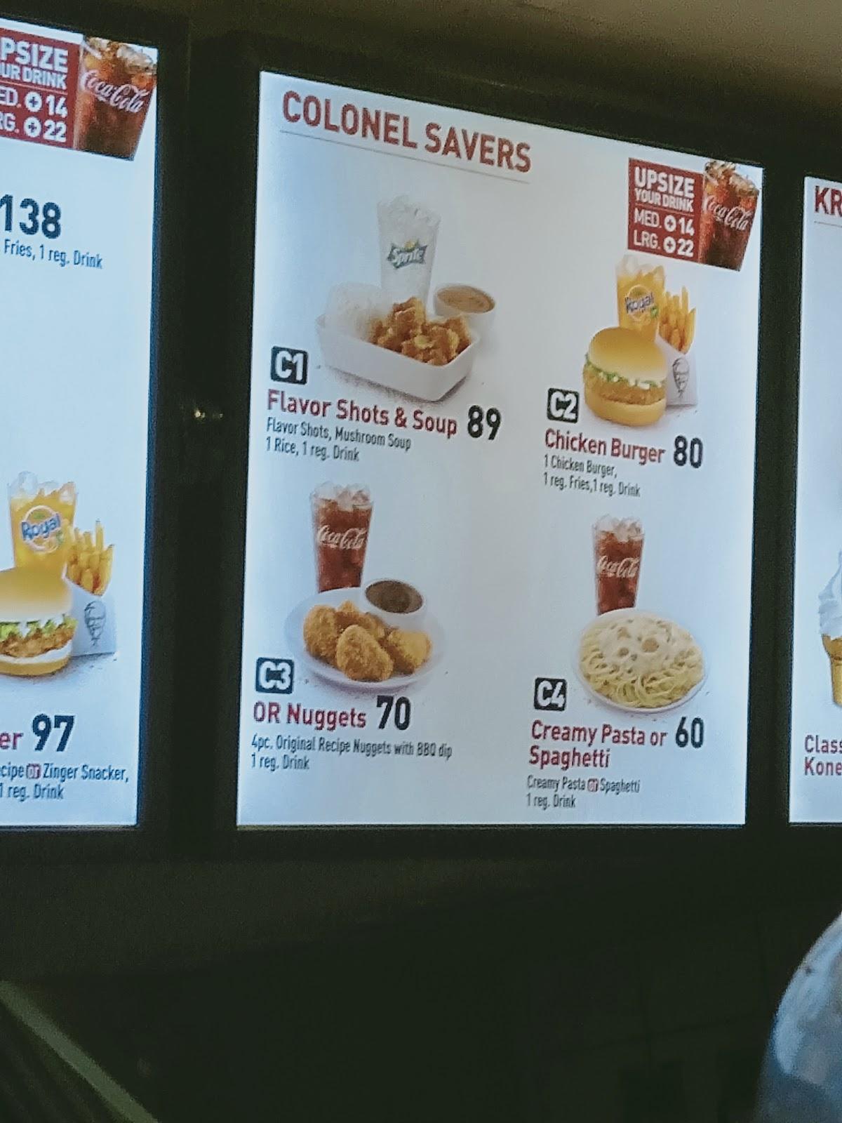 Menu At KFC Fast Food Mandaluyong Ground Floor AA Tangco Bldg Gen Menu At KFC Fast Food Mandaluyong Ground Floor AA Tangco Bldg Gen