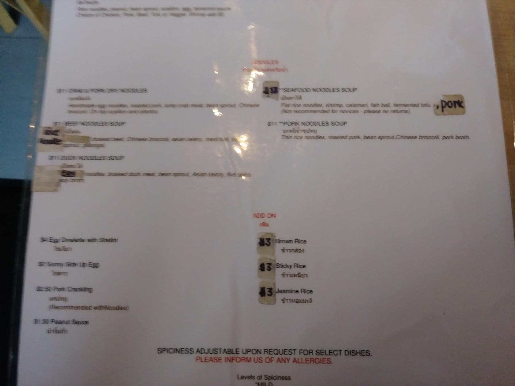 Menu at Lung Yai Thai Tapas restaurant, Miami