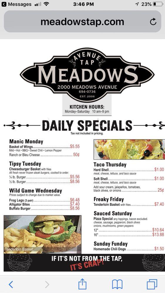 Menu at Meadows Avenue Tap pub & bar, East Peoria