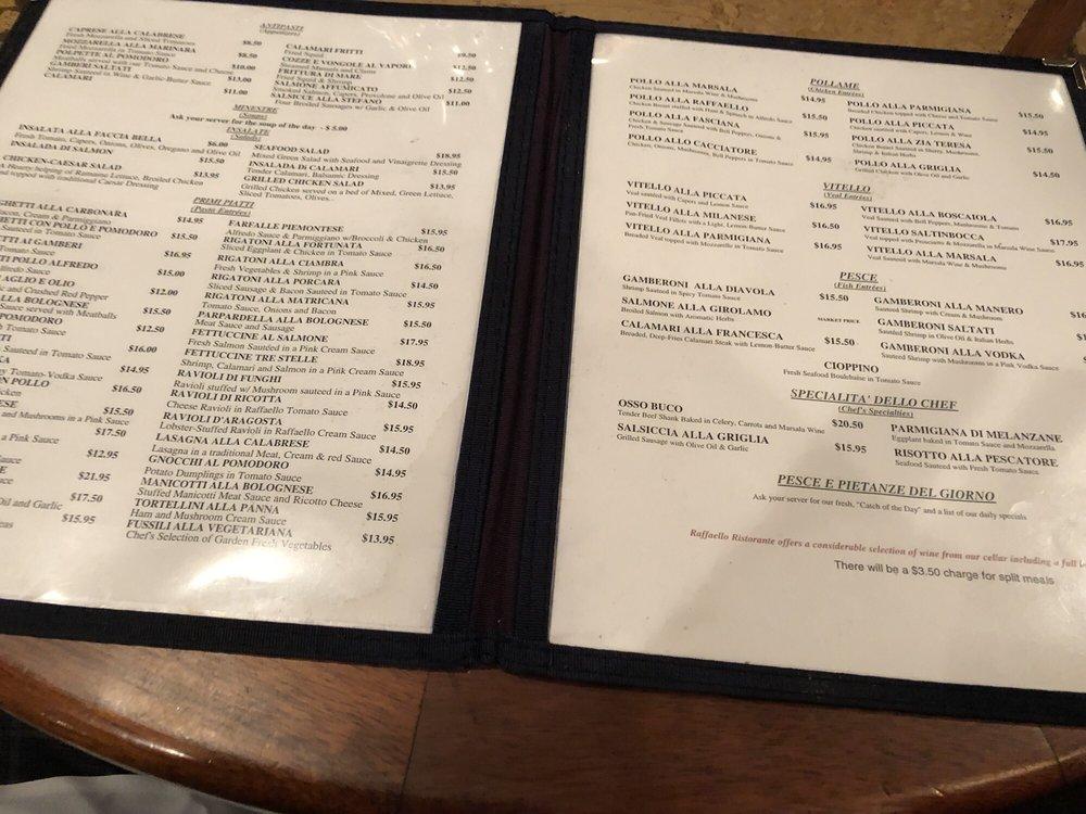 Menu at Raffaello Ristorante restaurant, Rancho Palos Verdes