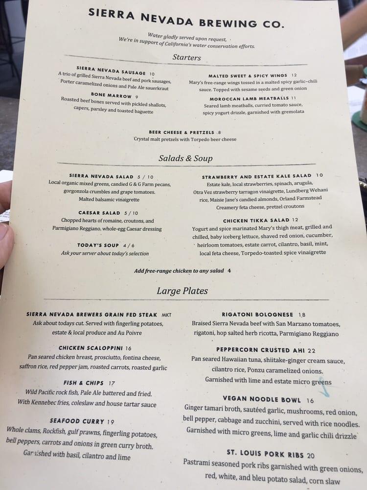 Menu at Sierra Nevada Taproom & Restaurant, Chico