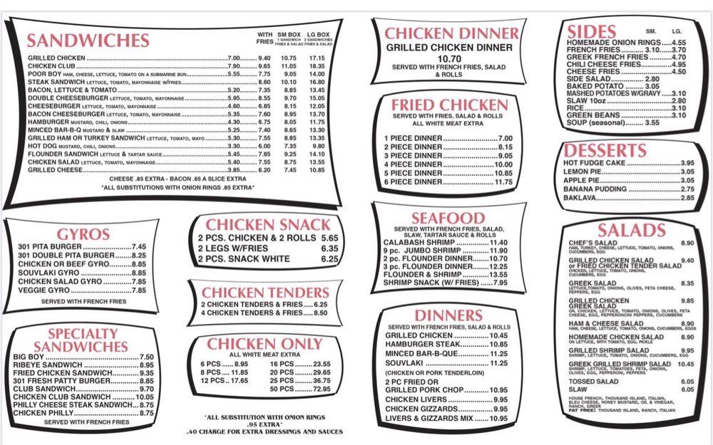 Menu at The Drive In restaurant, Florence
