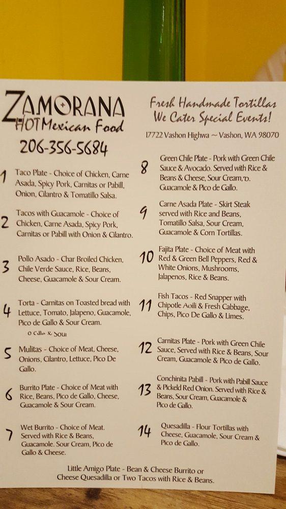 Menu at Zamorana restaurant, Vashon