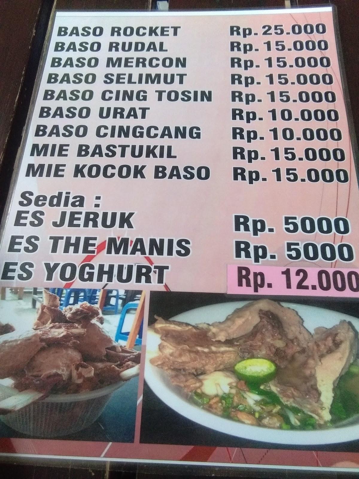 Menu at Baso tampomas restaurant, Indonesia