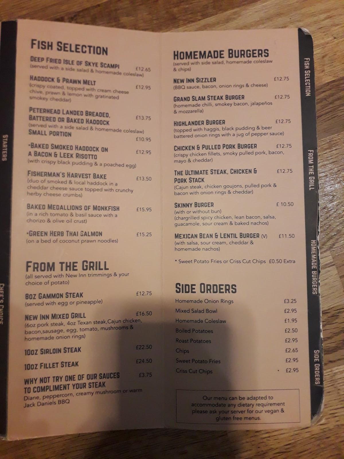 Menu at Cornkist restaurant, Ellon