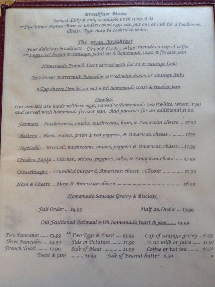Menu at Cut River Inn restaurant, Epoufette