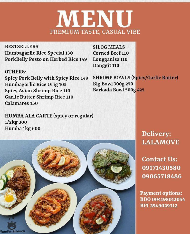 Menu at Humba Heaven restaurant, Cebu City, 9VHC+QQ5