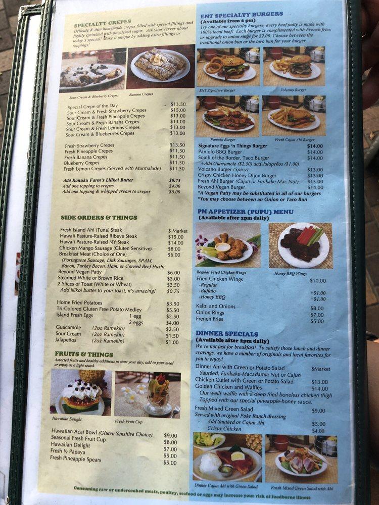 Menu at Jackie Rey's Kailua-Kona restaurant, Kailua-Kona