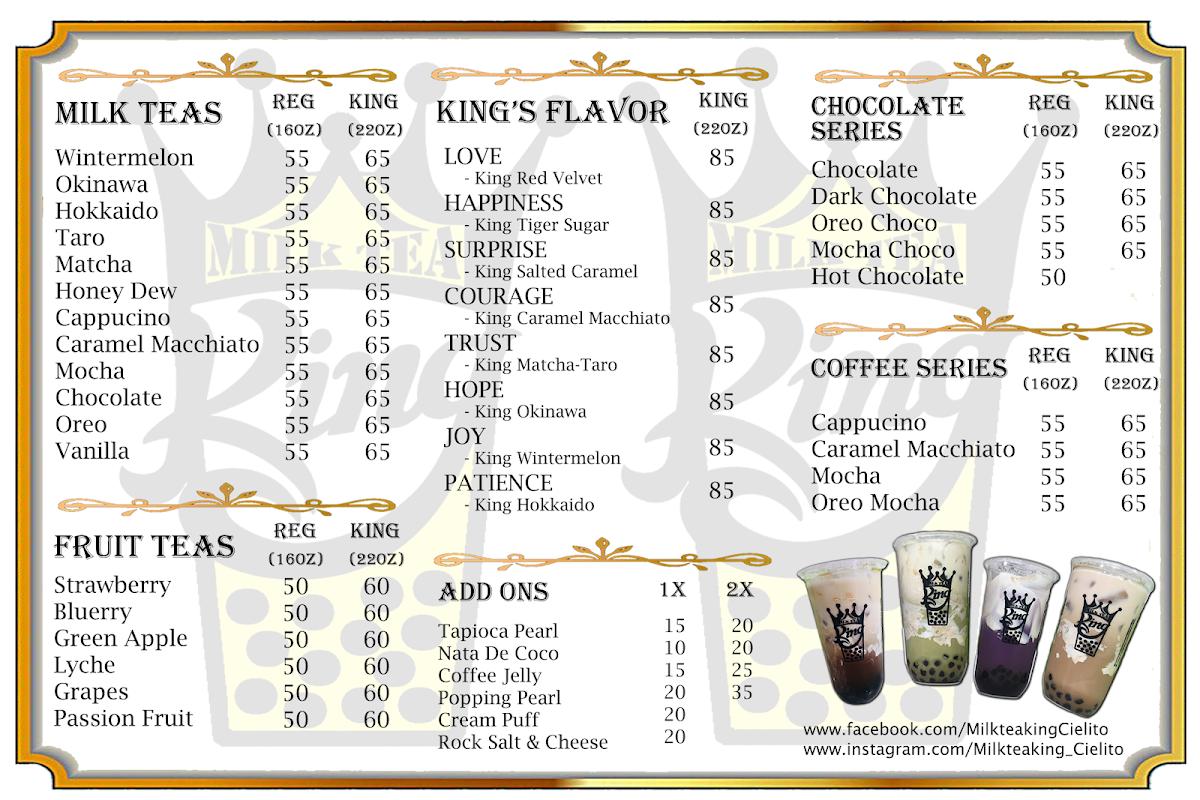 Menu at Milk Tea King, Caloocan