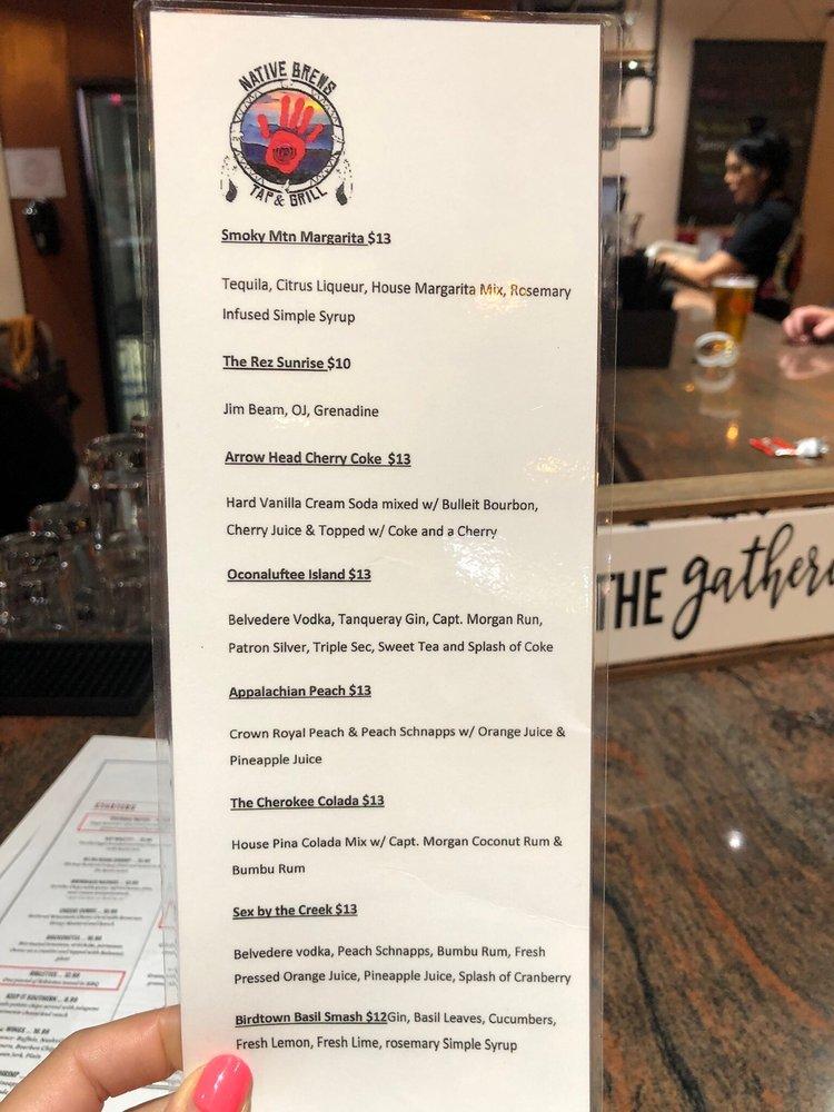 Menu at Native Brews Tap & Grill pub & bar, Cherokee